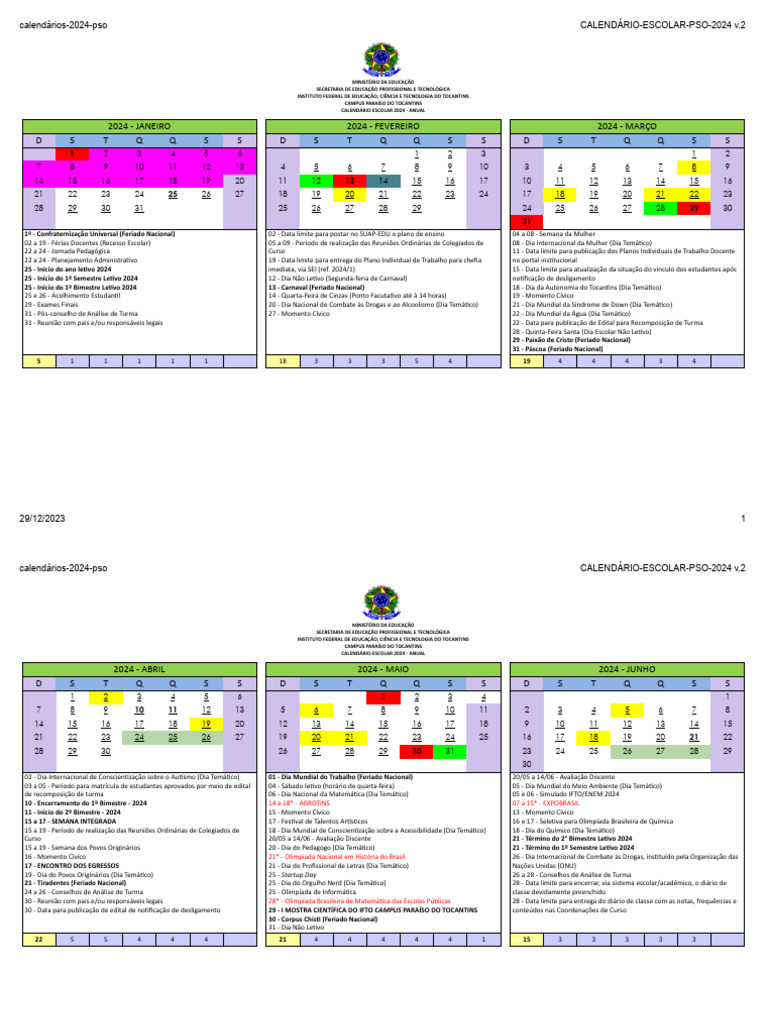 Calendarios Escolar Pso 2024 v.2 | PDF