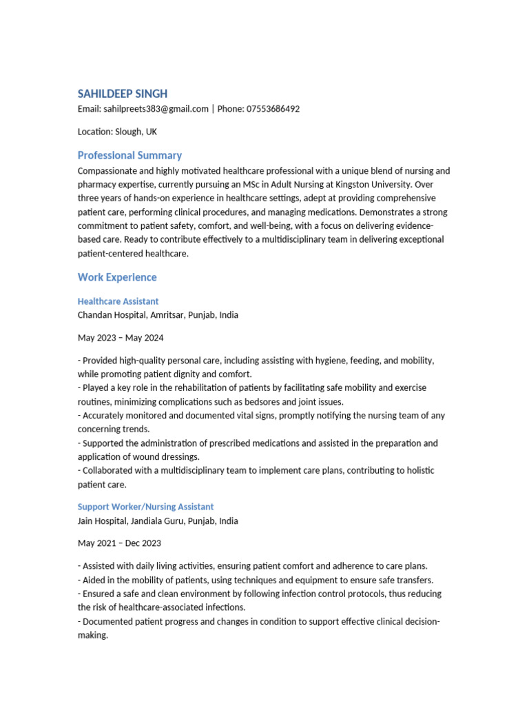 UK Standard Resume Sahildeep Singh | PDF