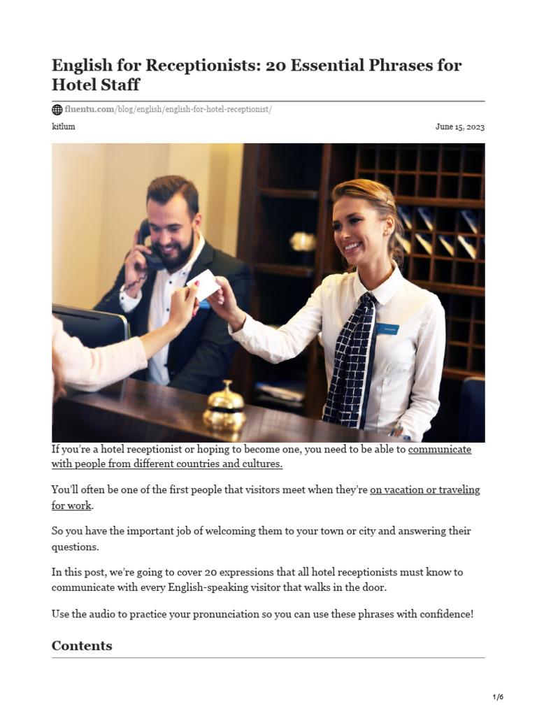 English For Hotel Receptionist Pdf