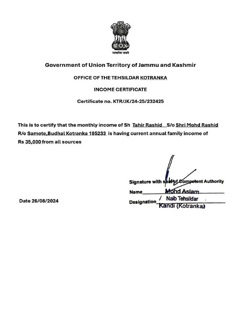 Income Certificate TR | PDF