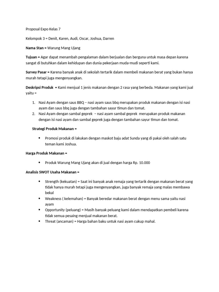 Proposal Expo Kelas 7, Kelompok 3 | PDF