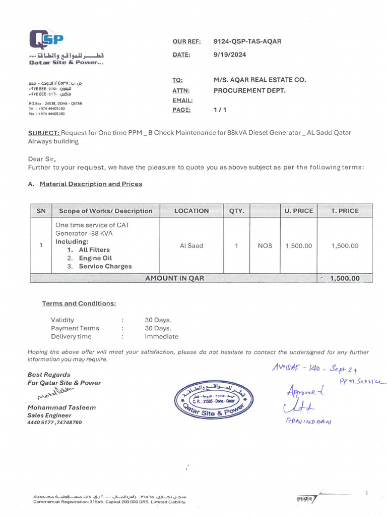 AQAR - QSP - Awqaf 140 - Gen Service - Sep 2024 | PDF