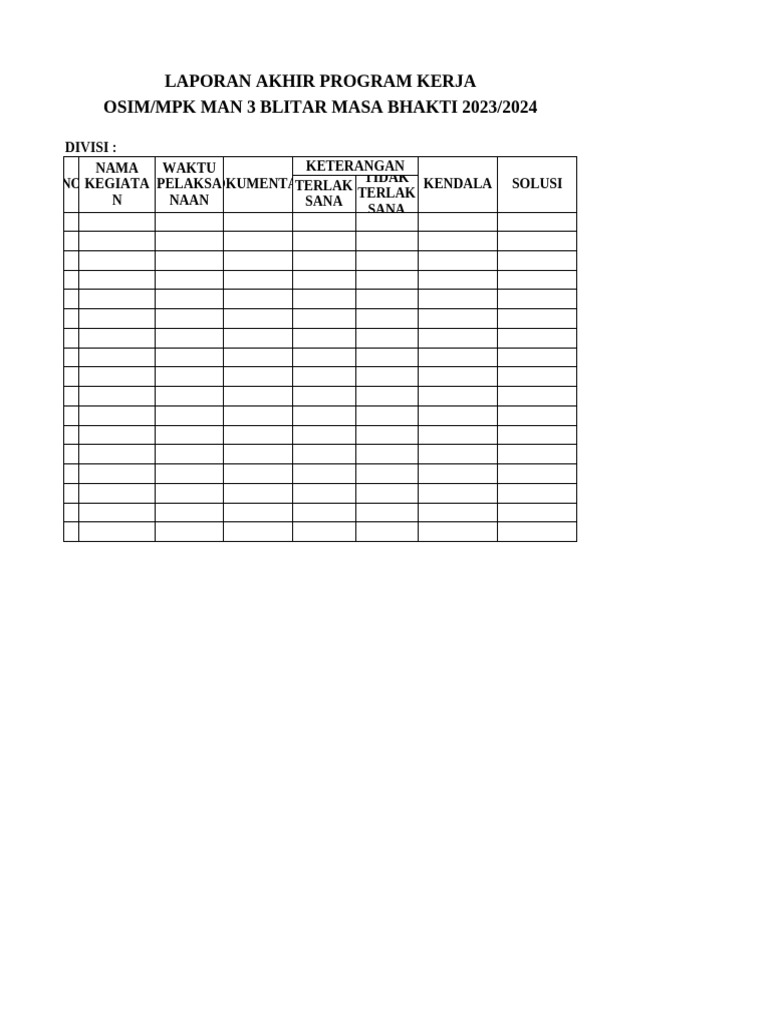 Form Laporan Akhir Proker | PDF