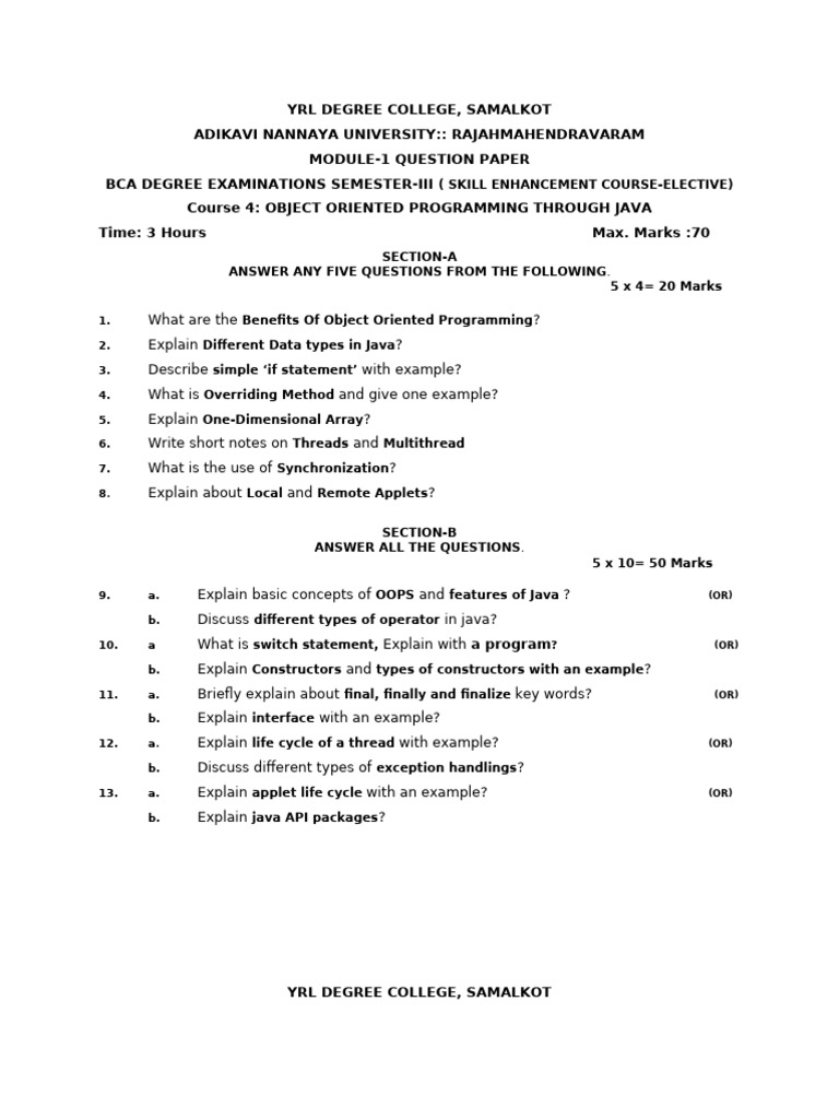 Bca Module QP Java | PDF