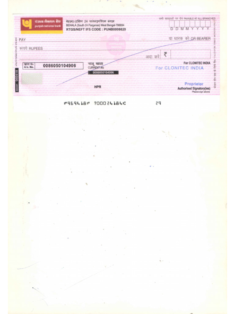 Cancelled Cheque - Clonitec | PDF