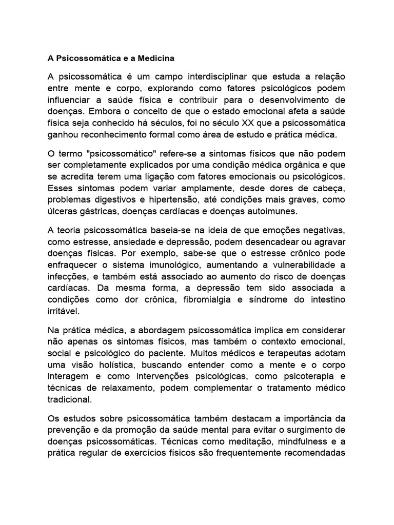 A Psicossomática e A Medicina | PDF