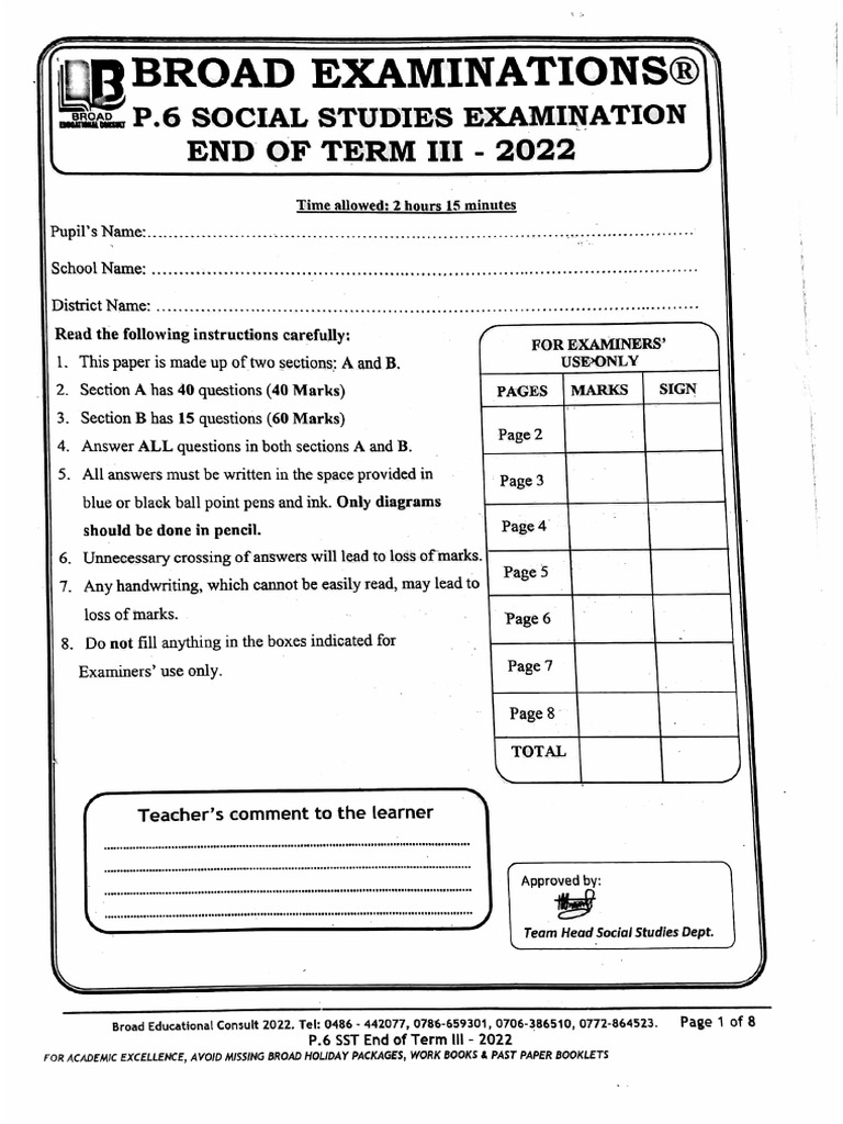 Broad P6 Eot 3 SST | PDF