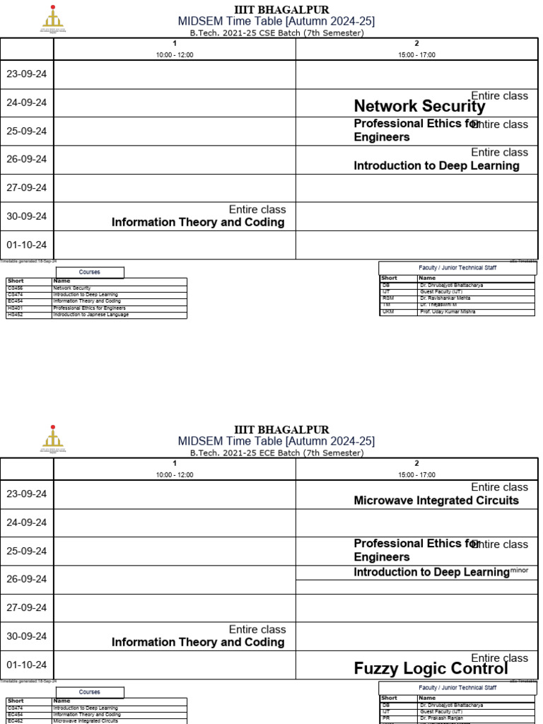 Midsem Timetable 2024-25 | PDF