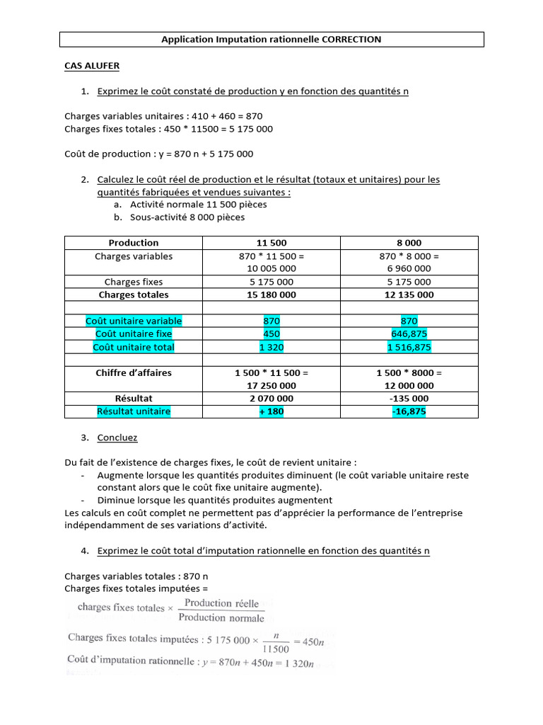 AEC SPE1 Partie 2 Chapitre 2 Application Imputation Rationnelle Correction | PDF