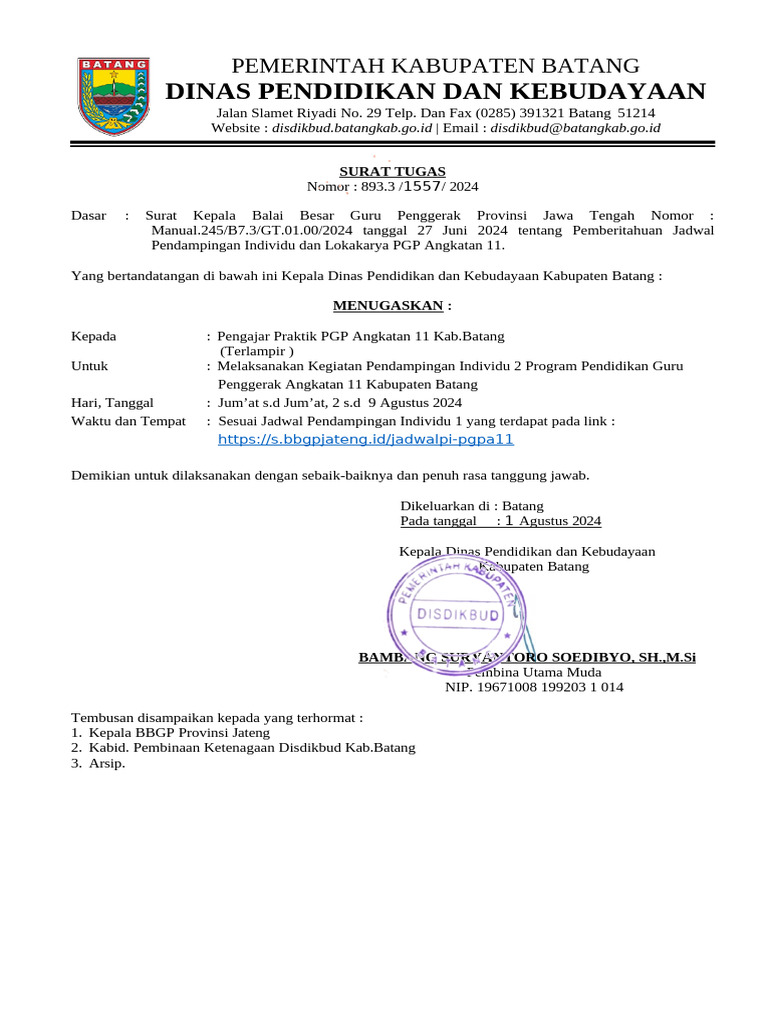 Surat Tugas PP Pi 2 A11 Batang | PDF