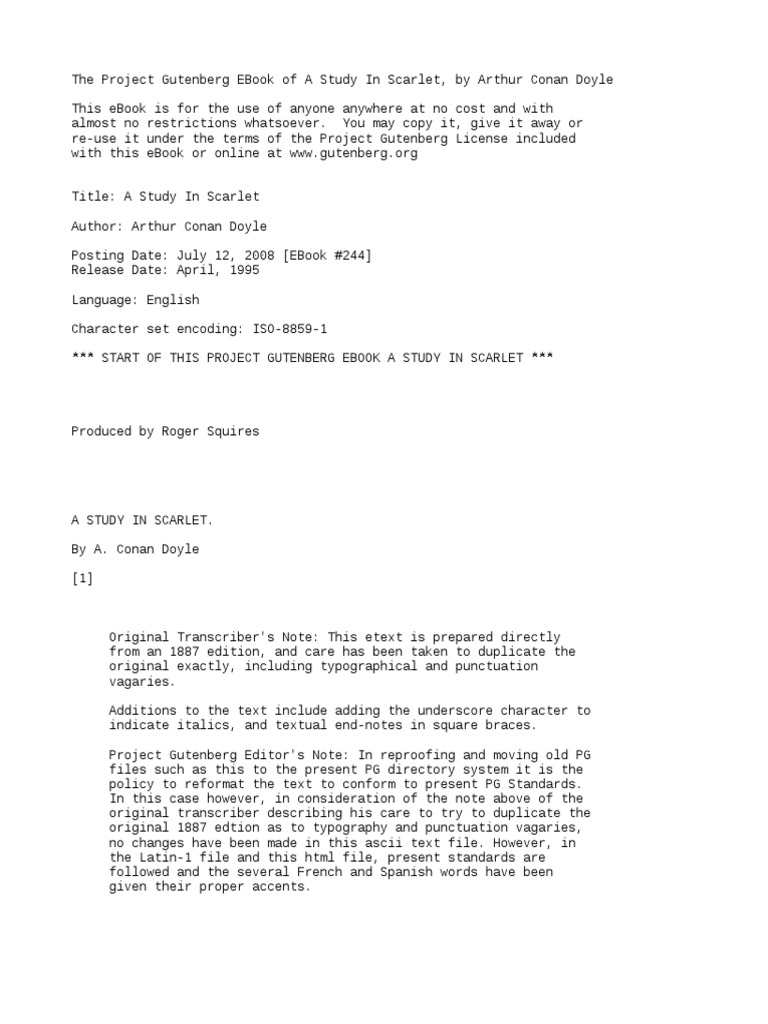 A Study in Scarlet | PDF | Project Gutenberg | Sherlock Holmes