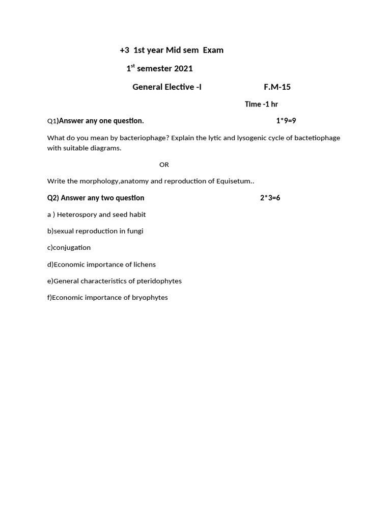 3 1st Year Mid Sem Exam Ge New | PDF