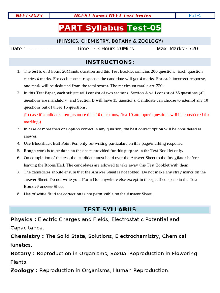 5.ncert Based PST-05 QP | PDF