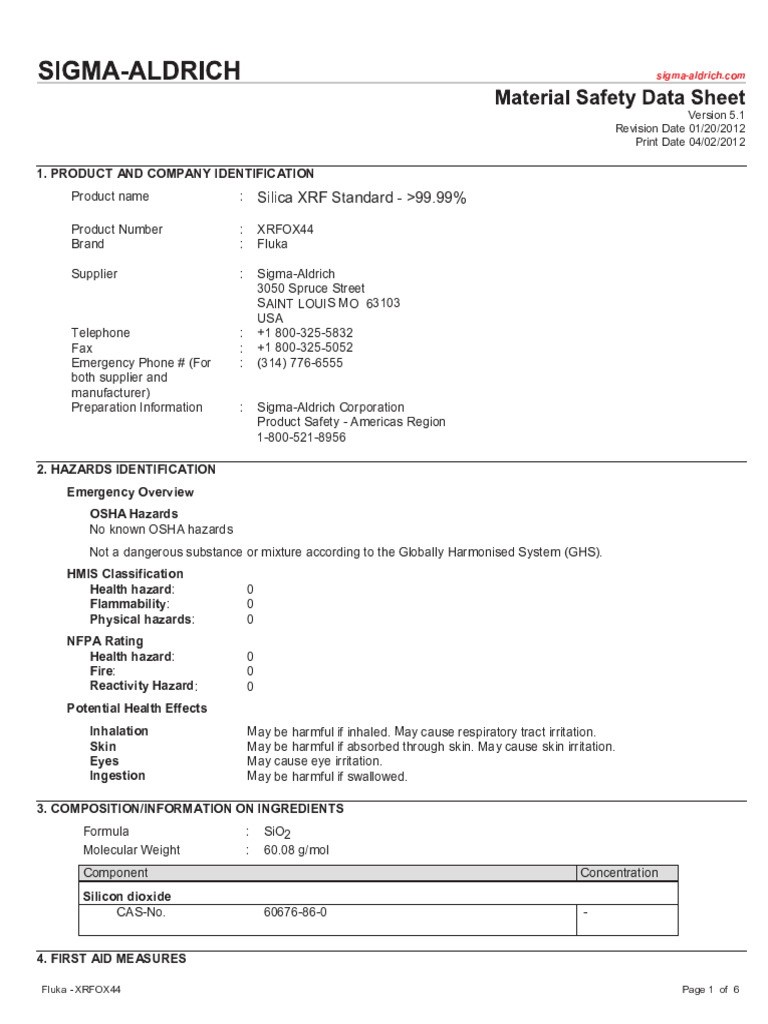 Sio2 MSDS | PDF