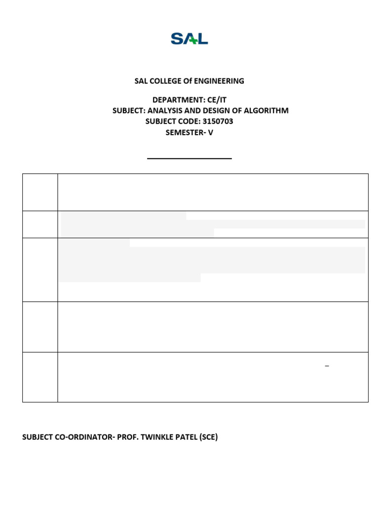 ADA (3150703) Mid Sem Syllabus | PDF