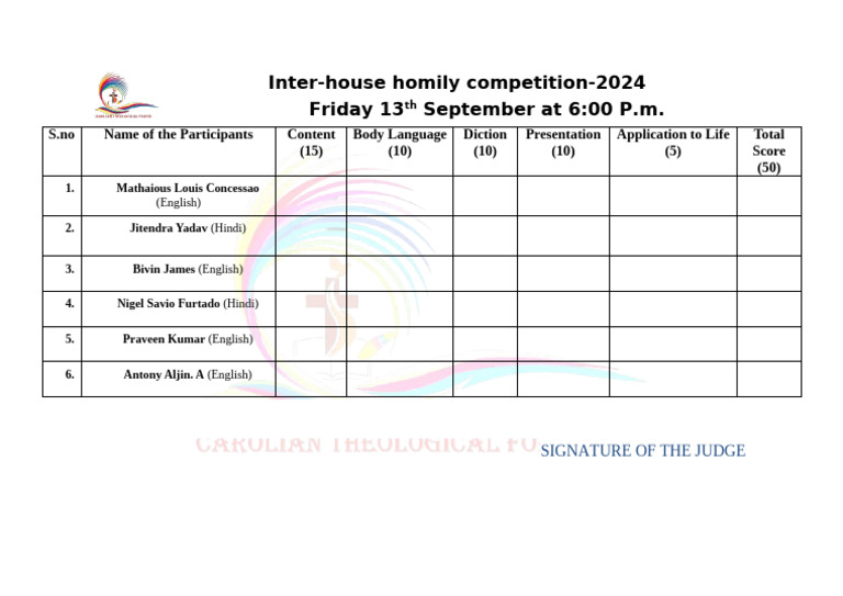 Judging Sheet | PDF