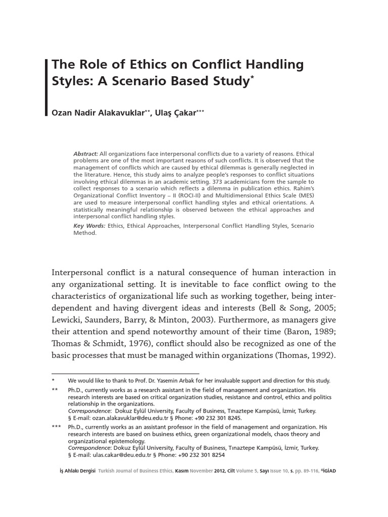 The Role of Ethics On Conflict Handling | PDF | Conflict (Process ...