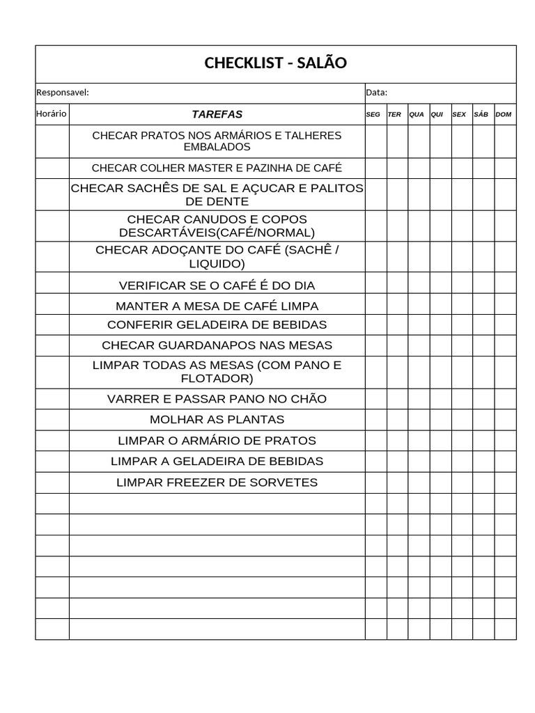 Checklist - Abertura e Fechamento | PDF