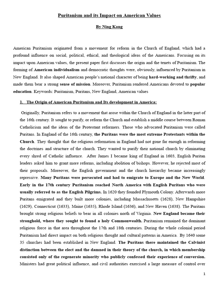 Puritanism and Its Impact On American Values | PDF