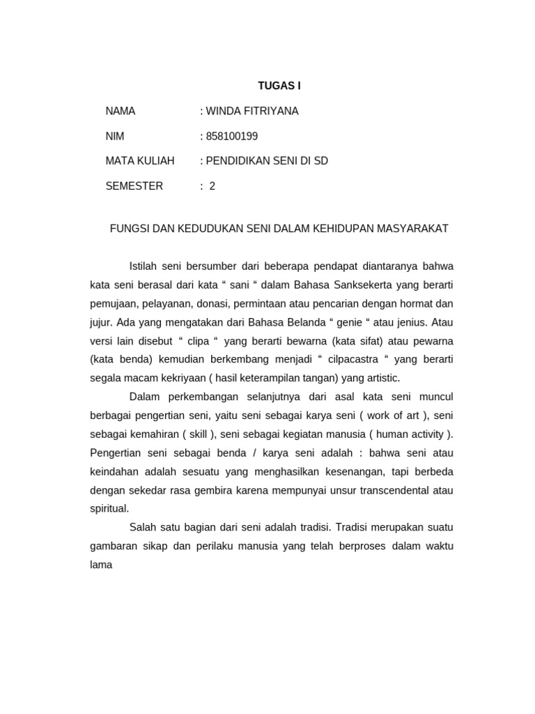 TUGAS 1 PENDIDIKAN SENI DI SD Baru | PDF