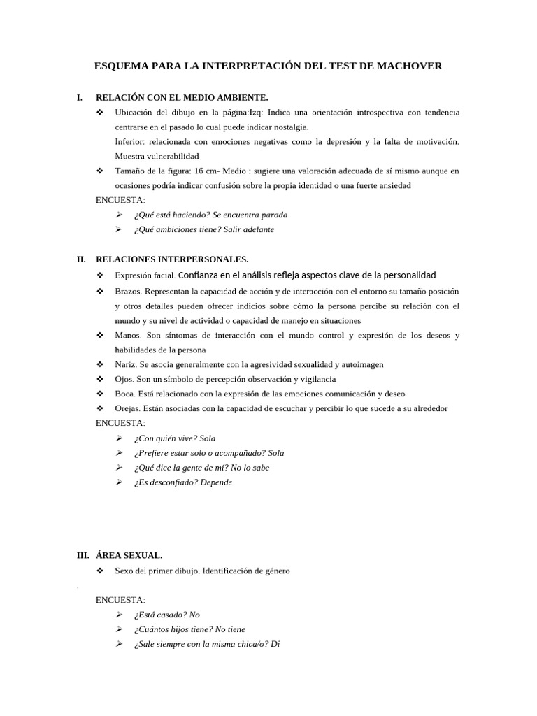 Esquema para La Interpretación Del Test de Machover | PDF