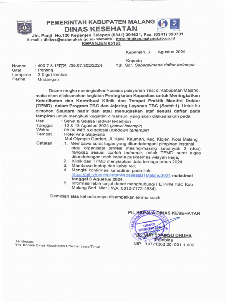 Undangan Peningkatan Kapasitas TPMD Klinik Batch 1 | PDF