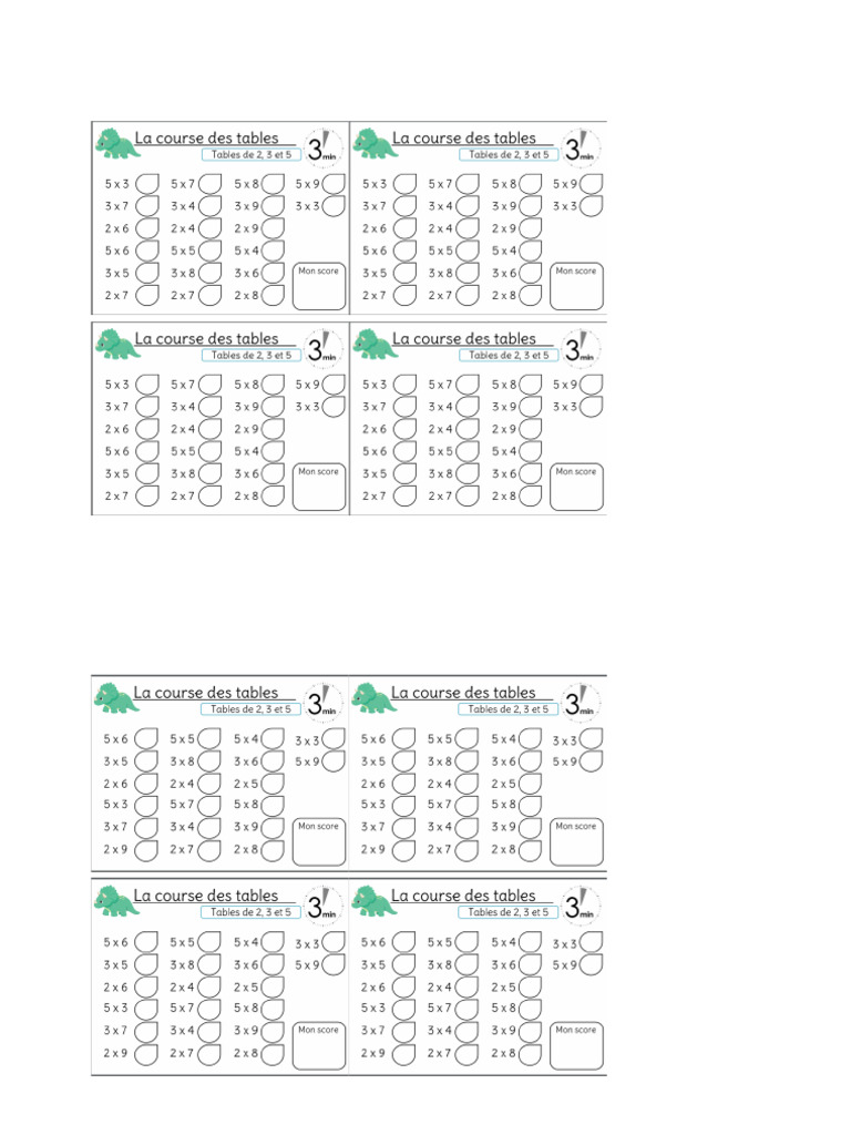 Calcul Flash CE1 Tables Multiplications | PDF