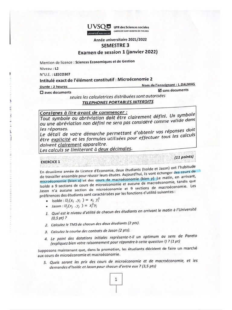 Partiel Micro 2022 | PDF