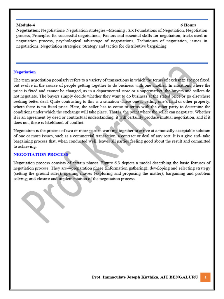 Module 4 - Negotiation - Lecture Notes | PDF