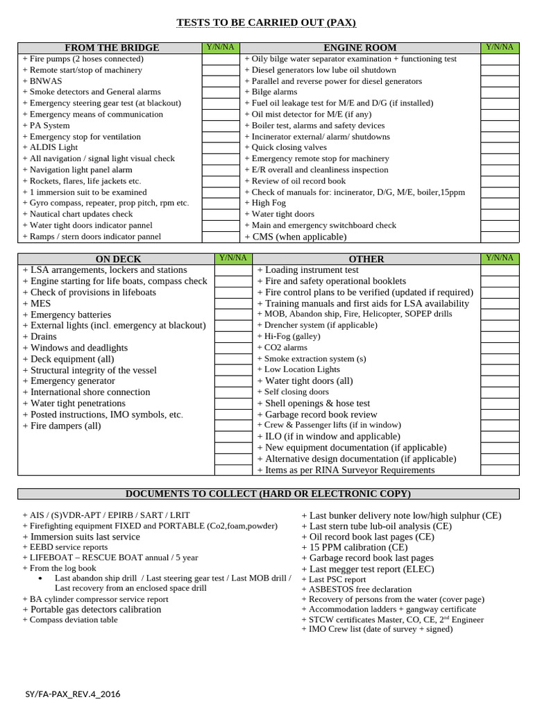Tests To Be Carried Out (Pax) | PDF