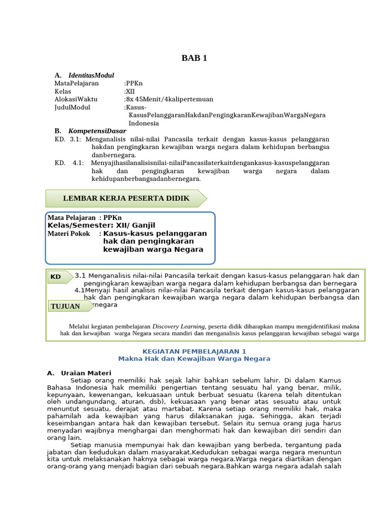 MODUL PKN KELAS XII BAB 1-4 | PDF