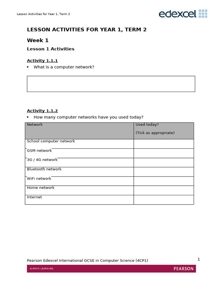 iGCSE COMPSCI Y1 T2 Activities v2 | PDF