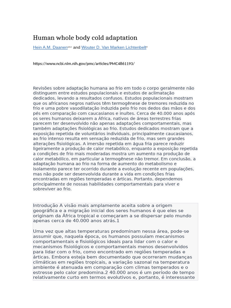 Human whole body cold adaptation | PDF