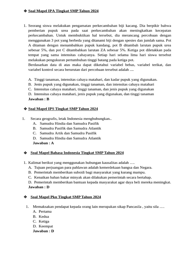 Soal Cerdas Cermat Smp 2 | PDF