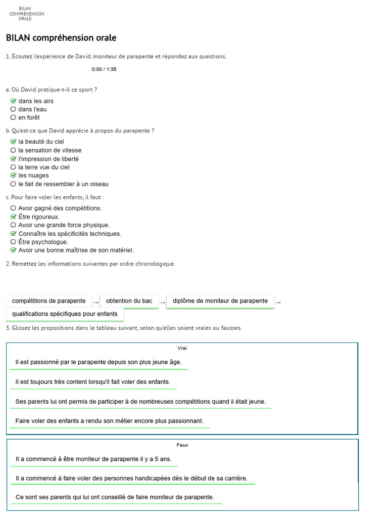 Test Final Compréhension Orale - Les Réponses | PDF