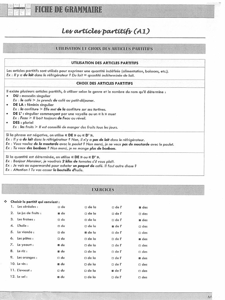 Les Articles Partitifs | PDF