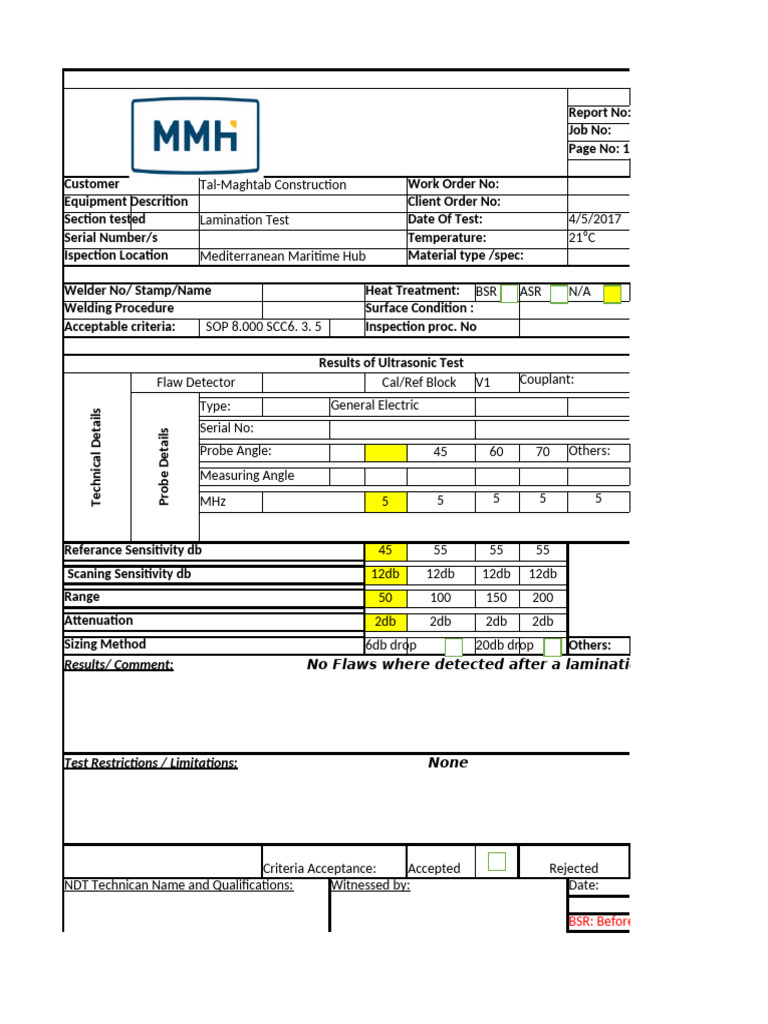 Ut Sample Report NDT PDF Free | PDF