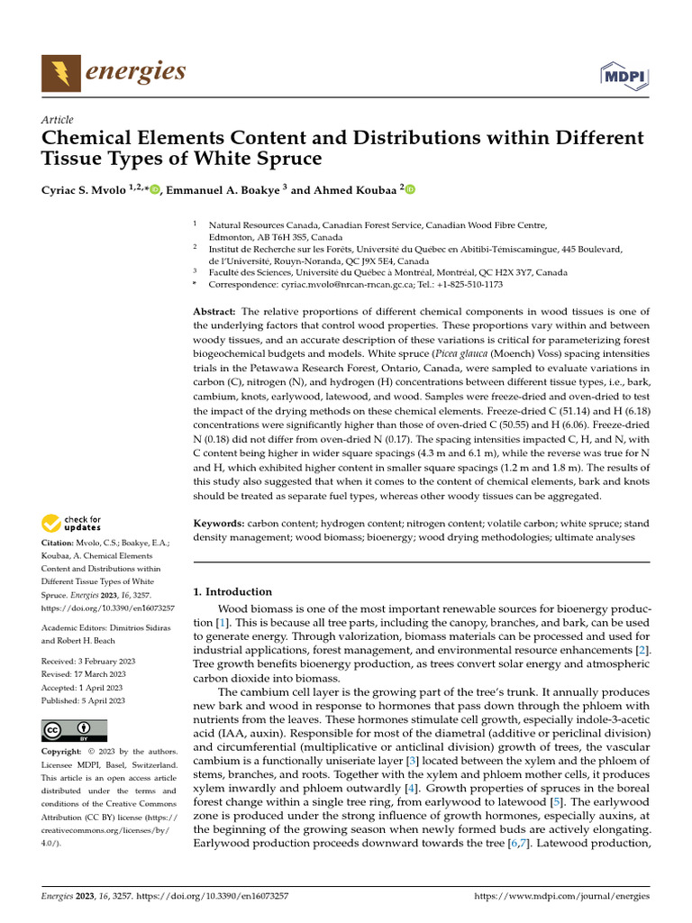 Chemical elements in different tissues in white spruce | PDF