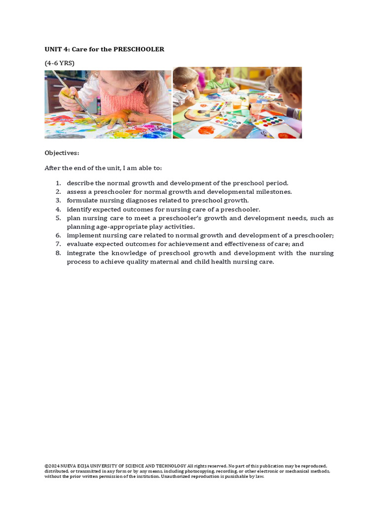 UNIT 4 Care of The Preschooler | PDF