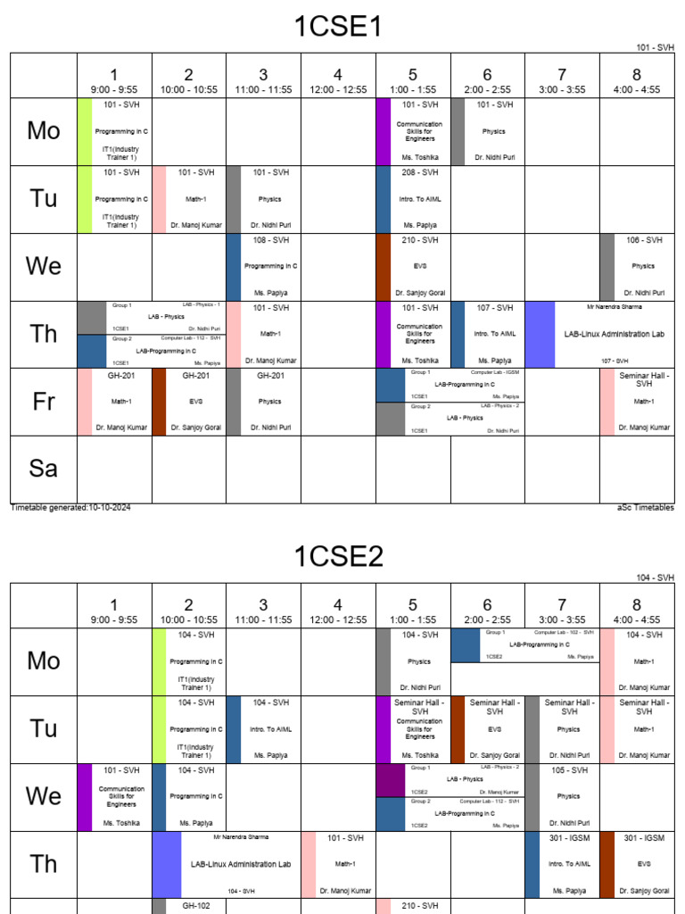 ClassWise TT - w.e.f. 14th Oct 2024 | PDF
