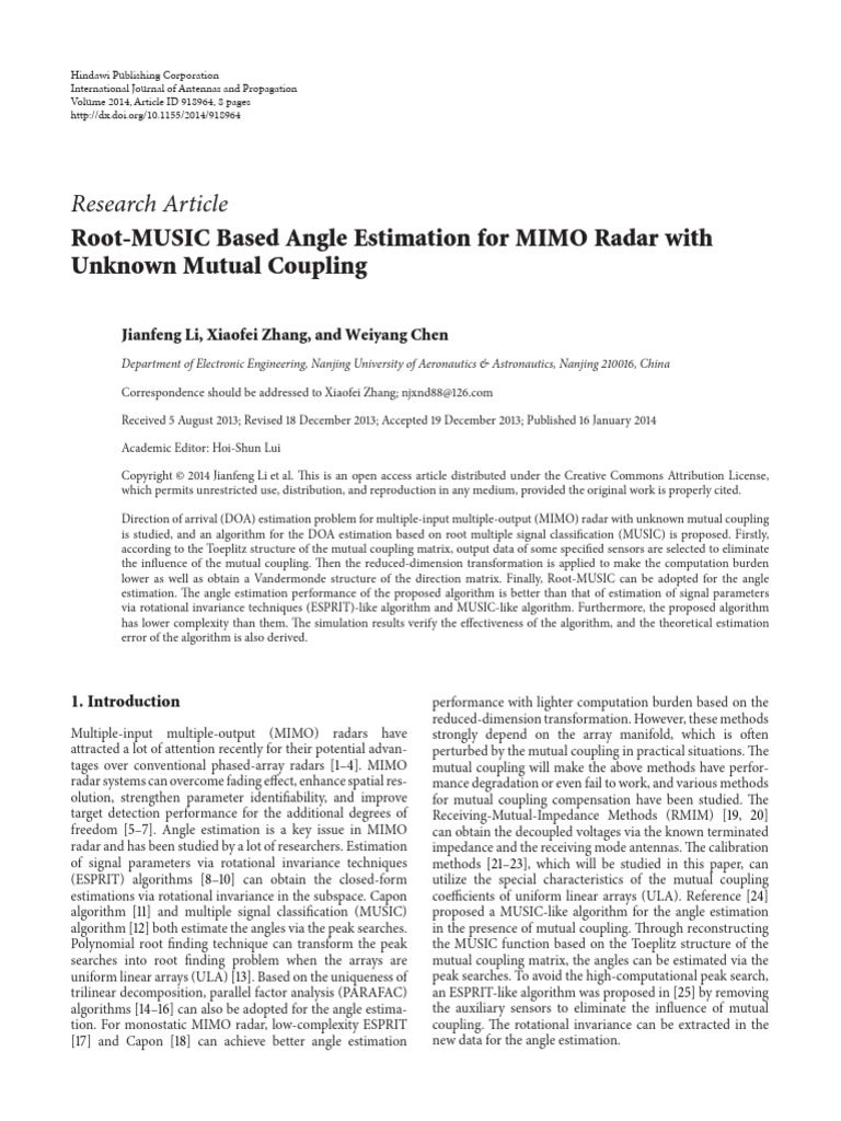 Root-MUSIC Based Angle Estimation For MIMO Radar | PDF
