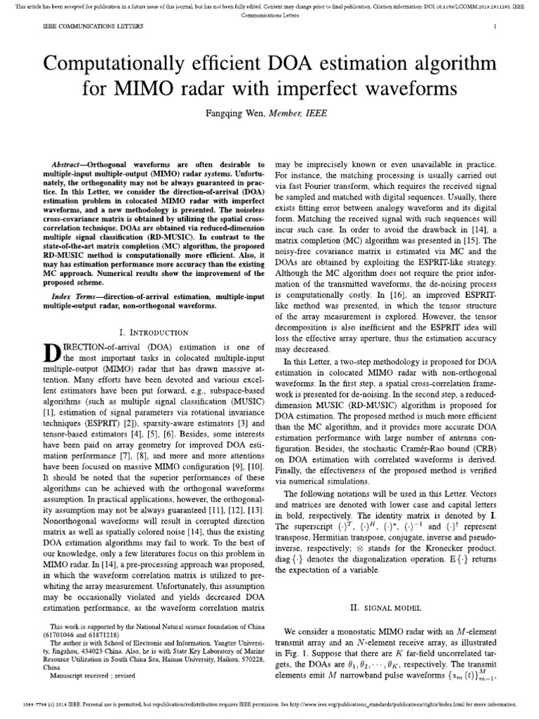 Computationally Efficient DOA Estimation Algorithm for MIMO Radar With ... Computationally Efficient DOA Estimation Algorithm for MIMO Radar With ...