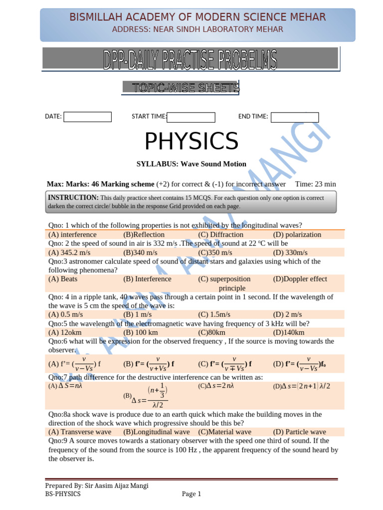 DPP - Wave Sound Motion | PDF