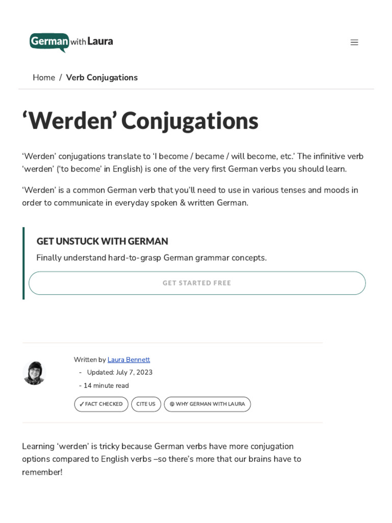 German Werden Conjugation - How It's Used, Examples, And More | PDF