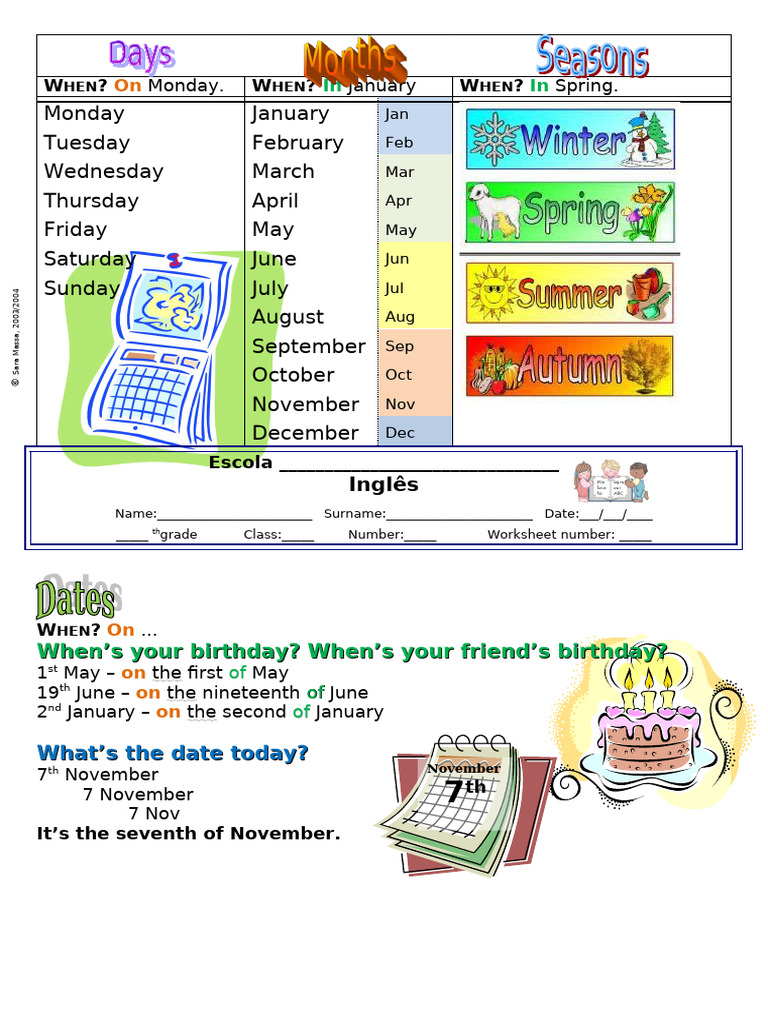 Days Months Seasons | PDF