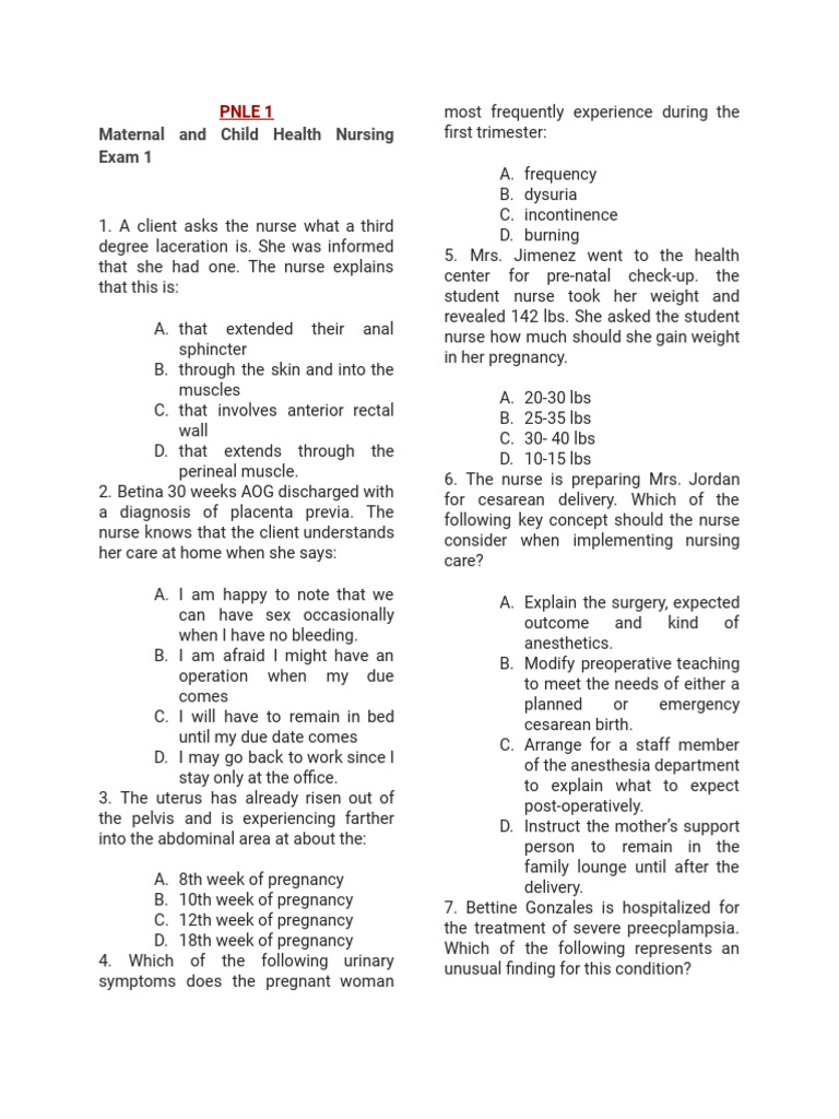 Maternal Practice Question Nclex and Pnle | PDF