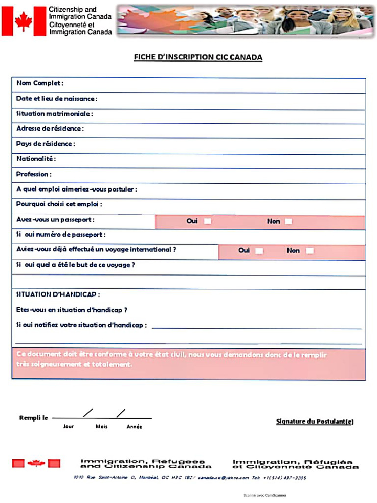 fiche d'inscription Cic-1 | PDF