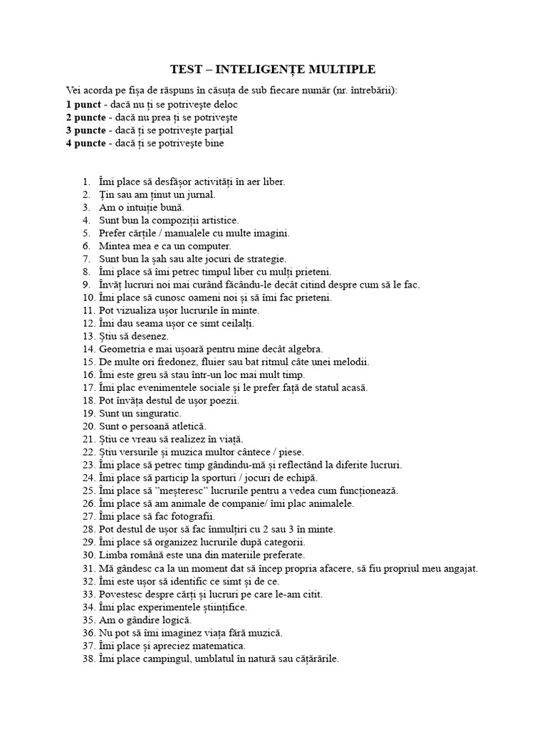 Test Tipuri de Inteligenta | PDF