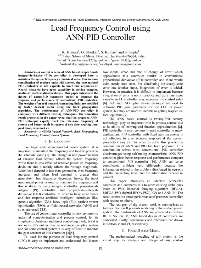 Load Frequency Control Using Ann Pid Controller Pdf