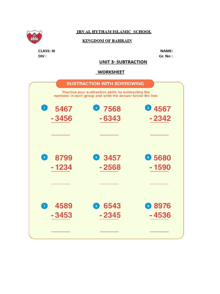 Grade 3 Subtraction Worksheet | PDF